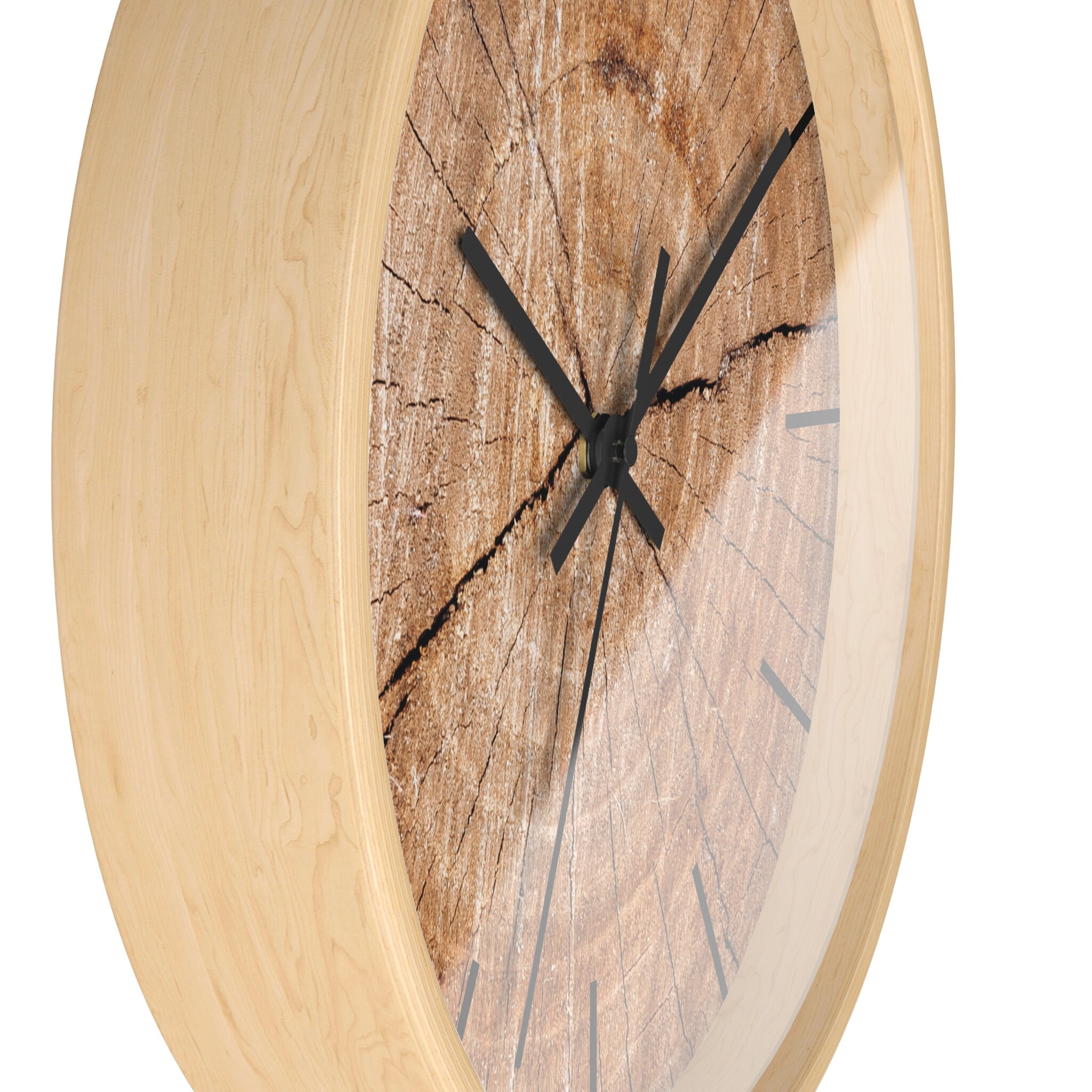 Wood Neutral With Black Wall Clock 10 Inch Round Battery Operated Clock ...