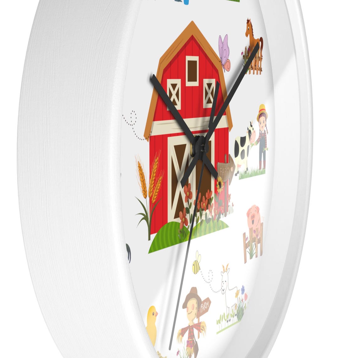 Barn Farm Animals Nursery School Wall Clock 10 Inch Round Battery ...