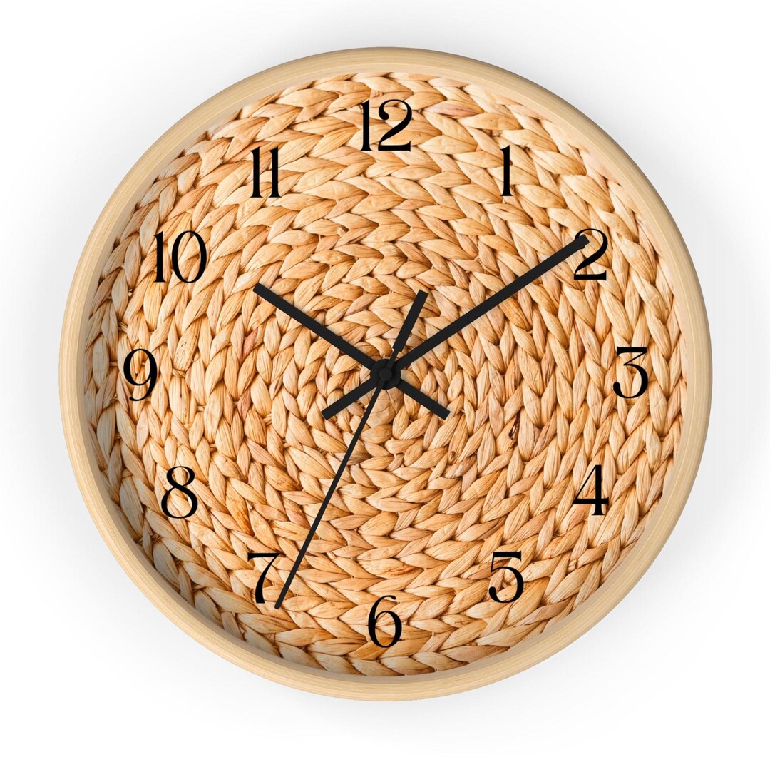 Clock Wicker Inspired Texture Wall Clock 10 Inch Round Silent Battery Wall Decor Clock Great ...
