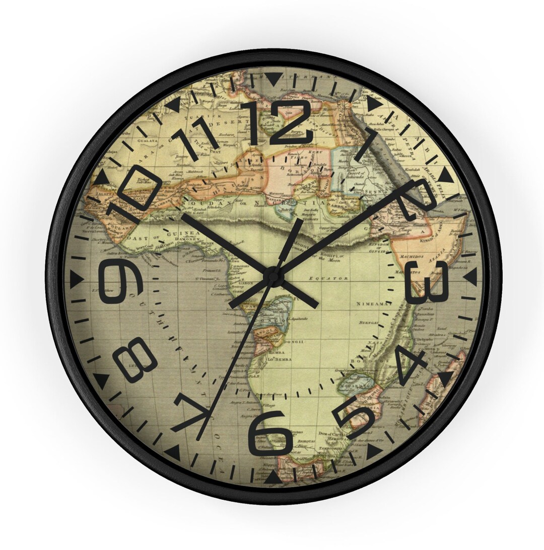 Vintage Maps Wall Clock, Battery Operated 10 Inch Round Silent ...