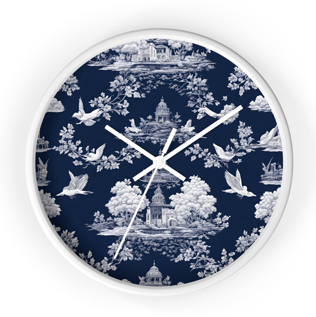 Blue White Wall Clock 10 Inch Round Battery Operated Clock Beautiful in ...