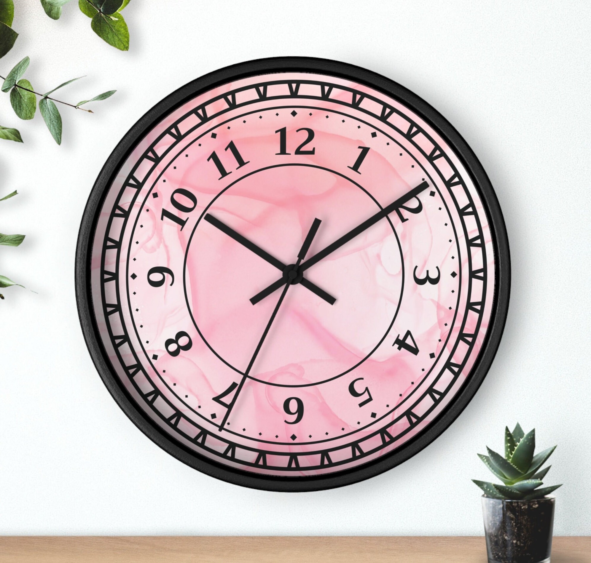Unique Pink Marble Like Inspired Wall Clock is a Great Battery Operated ...