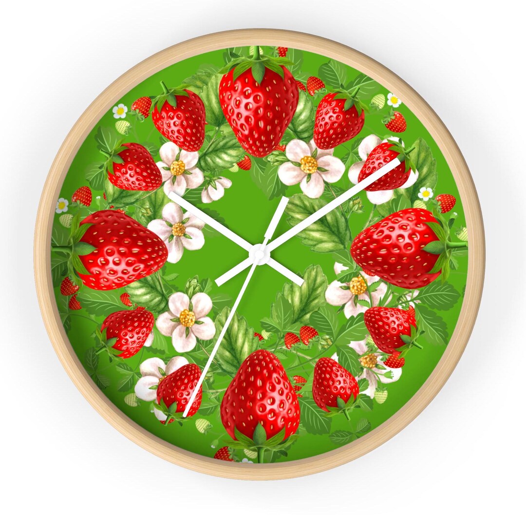 Strawberry Wall Clock 10 Inch 25 Cm Round Hanging Wall Clock Battery ...