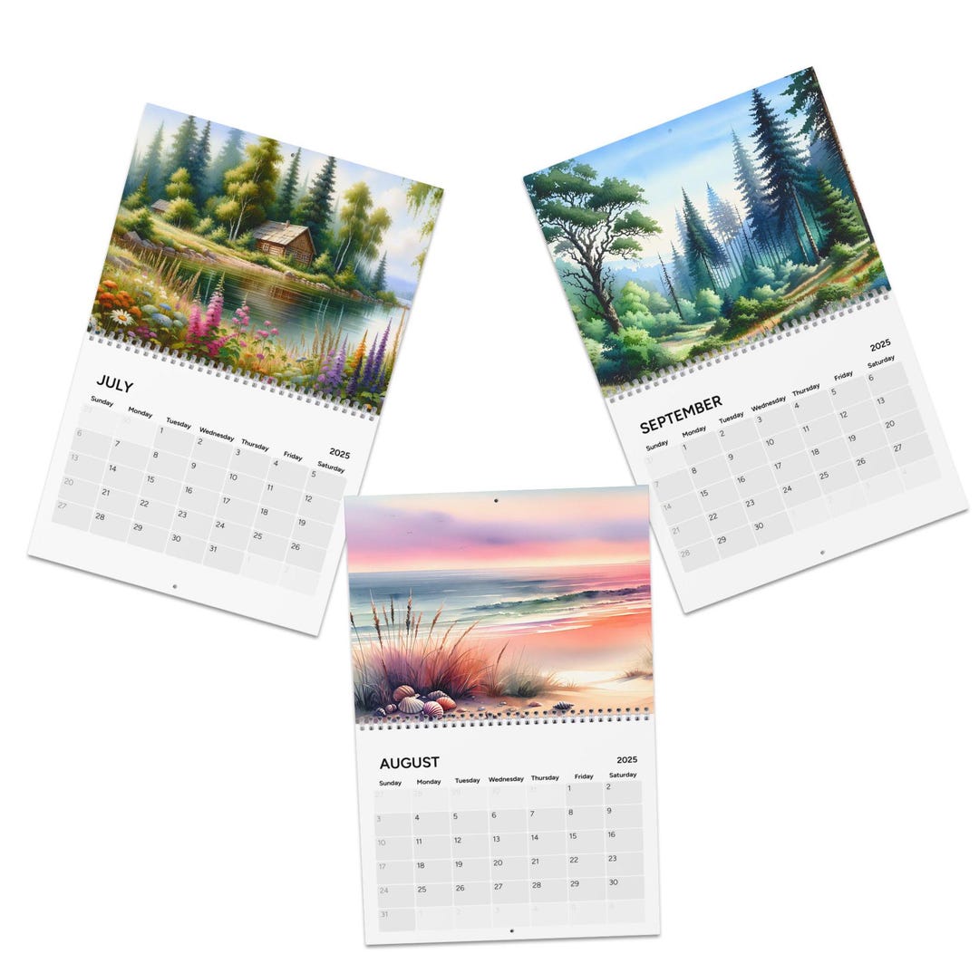 2025 Calendar, Watercolor, Nature Art Calendar, Forest Decor, Monthly ...