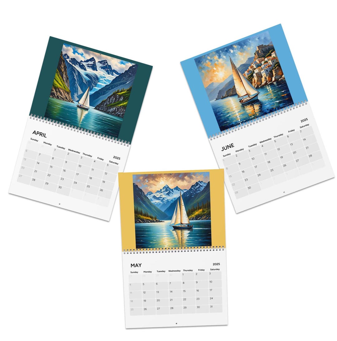 2025 Calendar Wall, Sailboat Oil Paintings Artful Monthly Planner ...