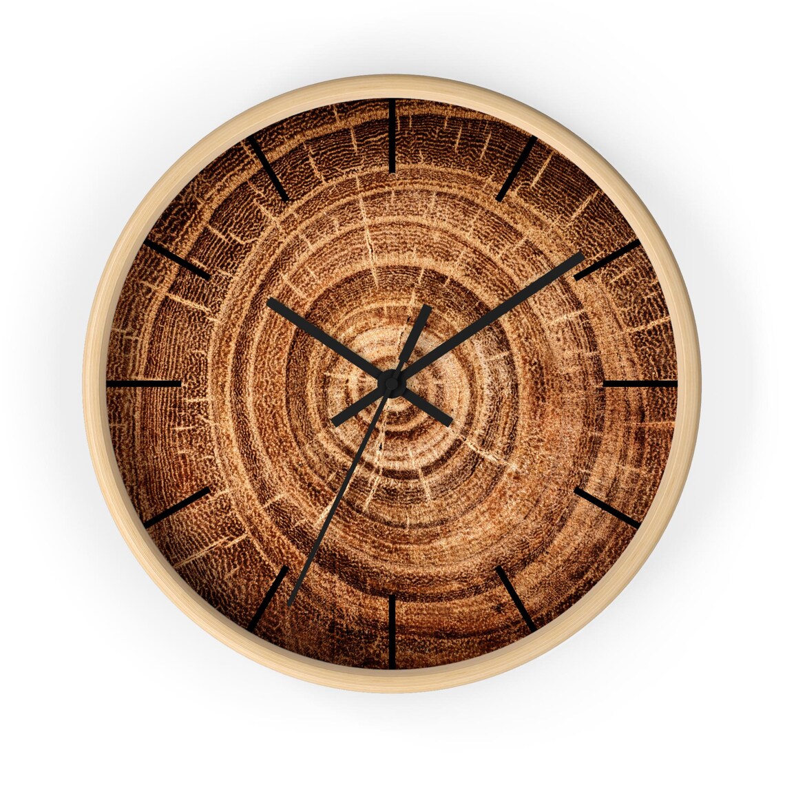 Clock Wood Grain Wall Clock 10 Inch Round Battery Silent Operation ...