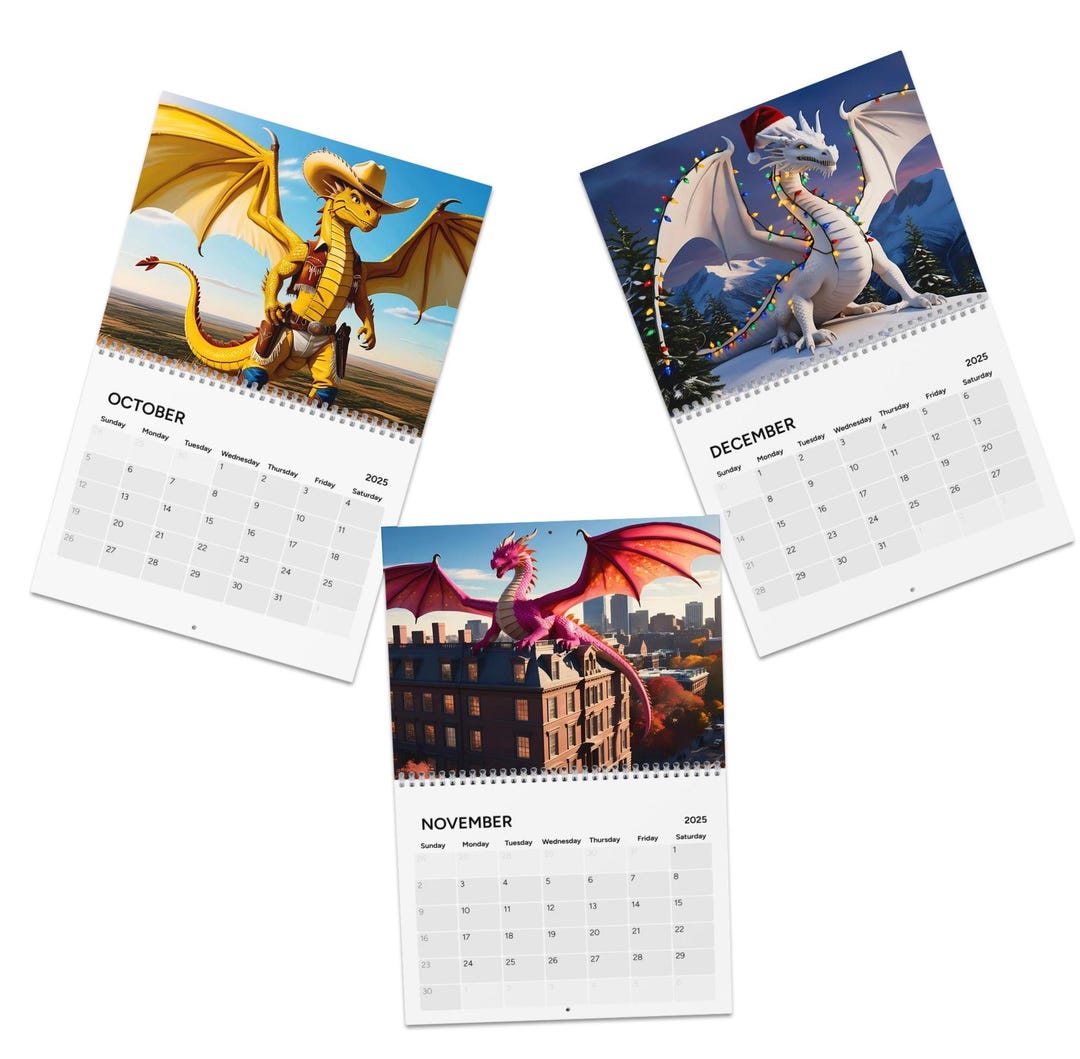 2025 Calendar, Dragon-themed Fantasy Art Calendar, Gift for Dragon ...