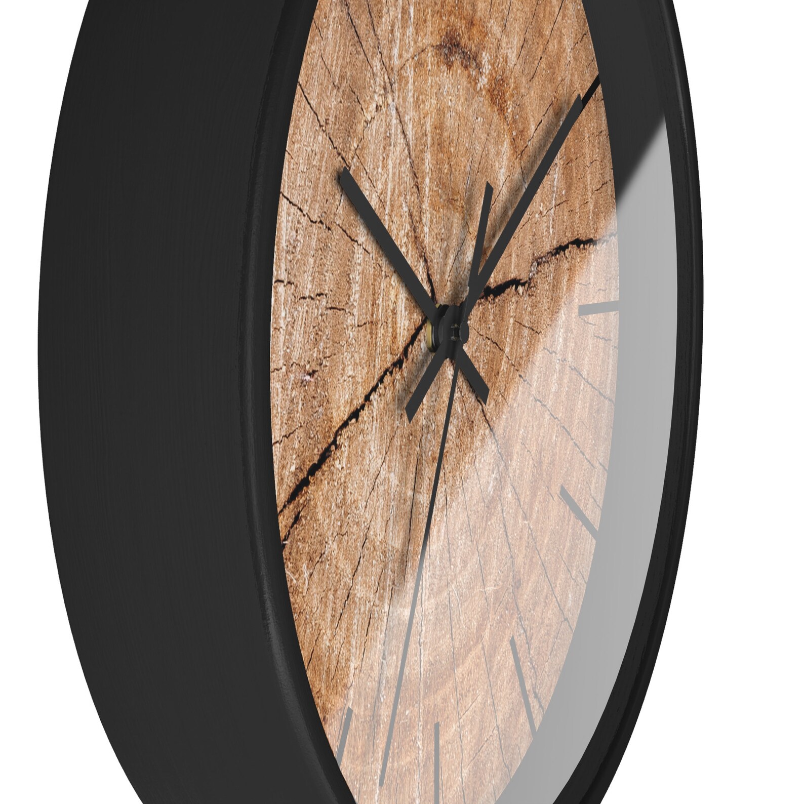 Wood Neutral With Black Wall Clock 10 Inch Round Battery Operated Clock ...
