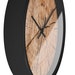 Wood Neutral With Black Wall Clock 10 Inch Round Battery Operated Clock ...
