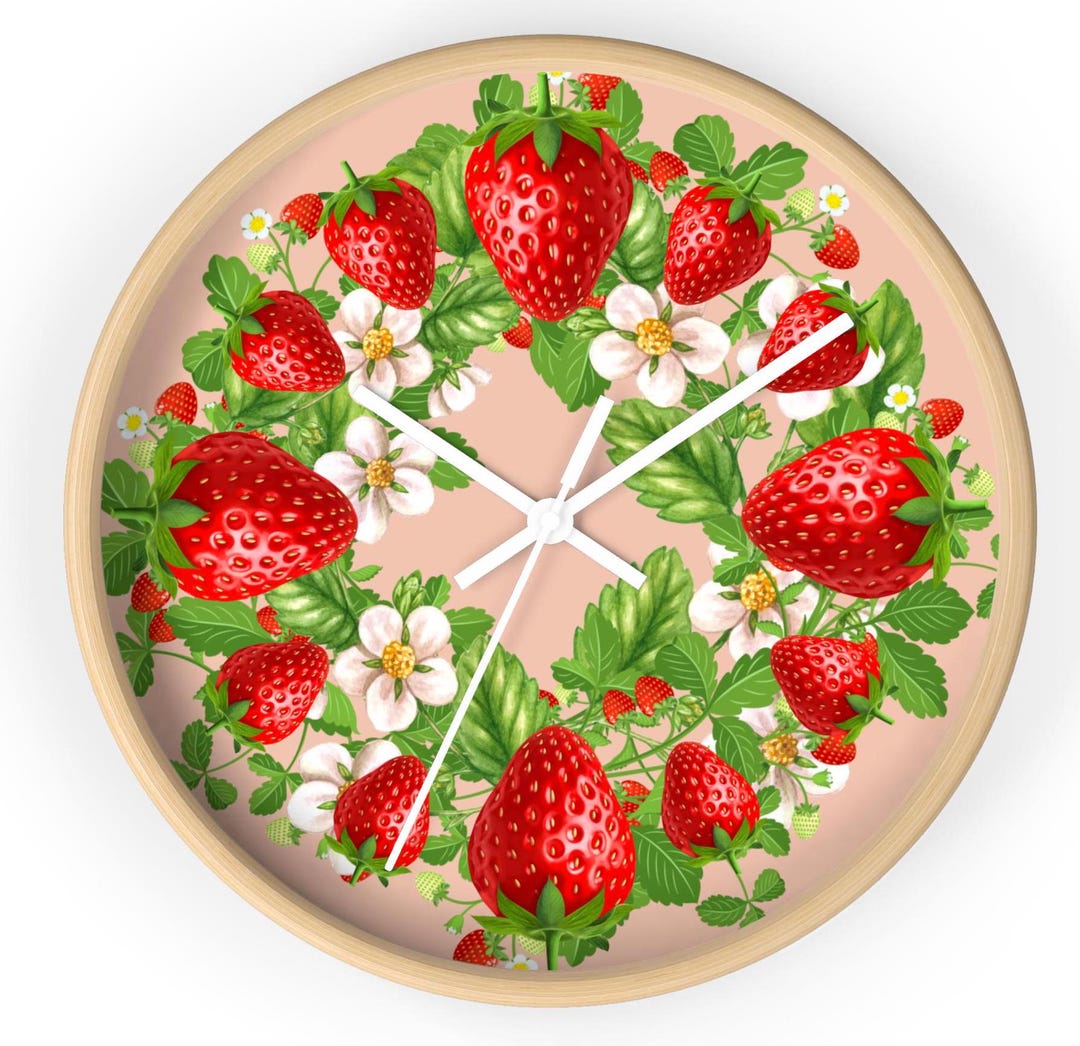 Strawberry Wall Clock, Kitchen Decor Clock, Silent Ticking Clock ...