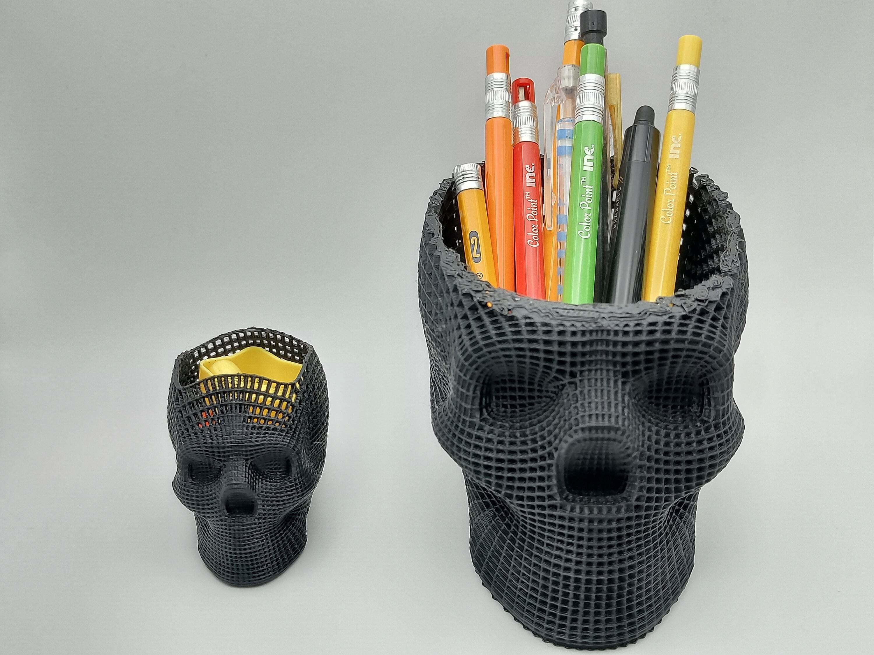 3D Printed Skull Pen/pencil Holder, 3D Printed Wireframe Skull Desk ...