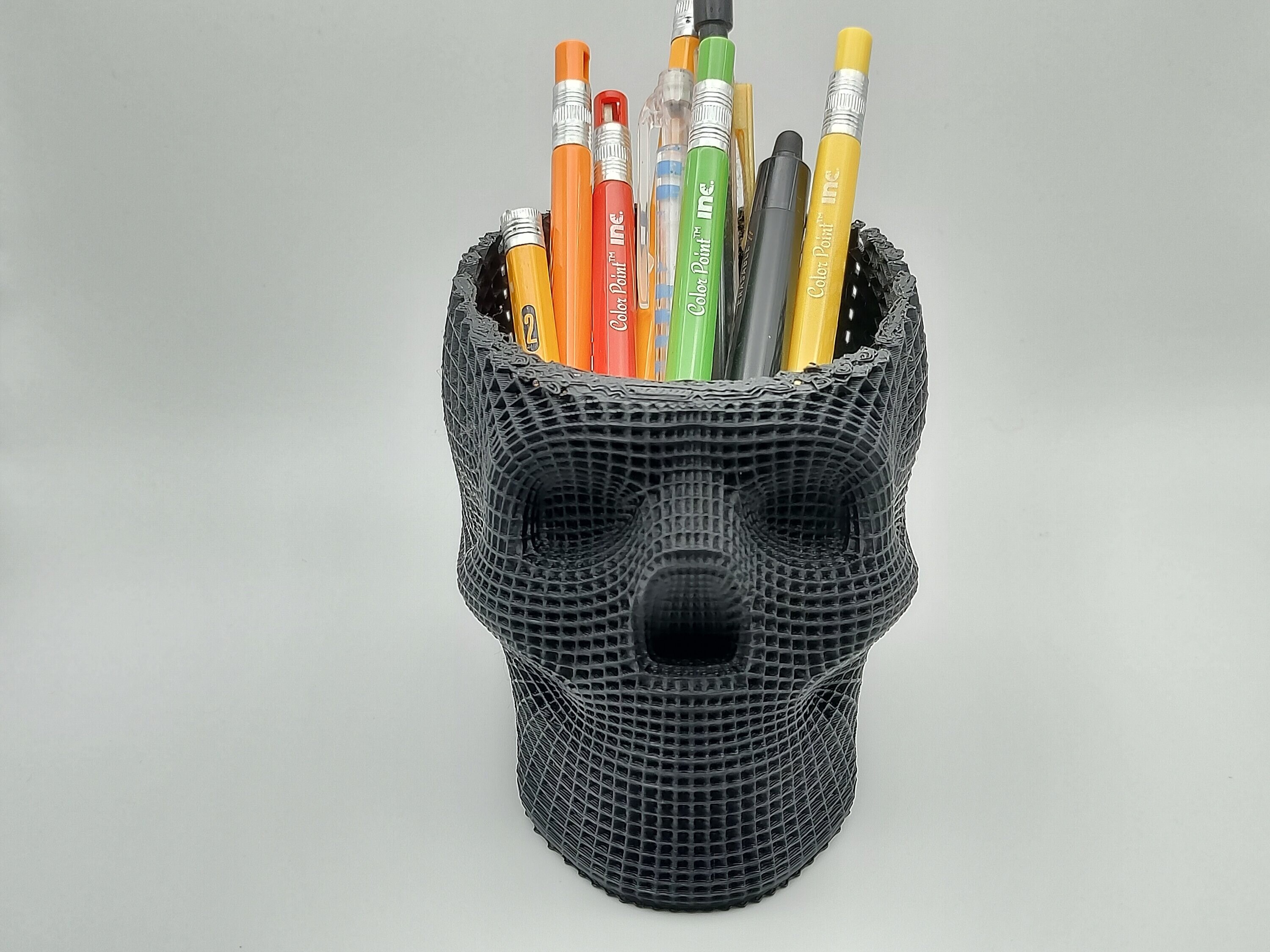 3D Printed Skull Pen/pencil Holder, 3D Printed Wireframe Skull Desk ...