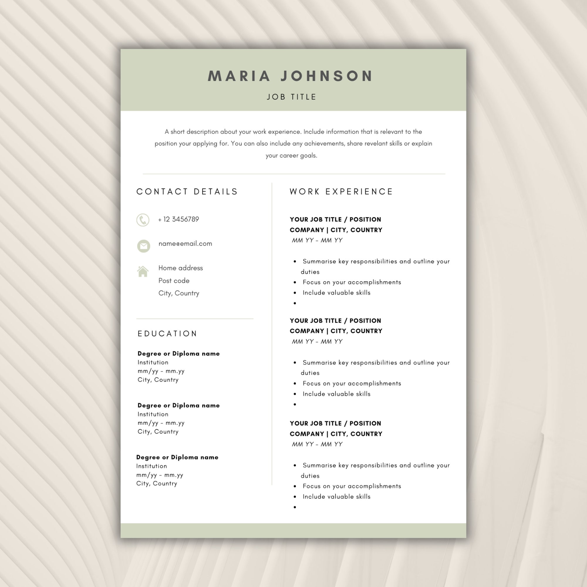 CV TEMPLATE Resume Canva Editable Template. Curriculum Vitae ...