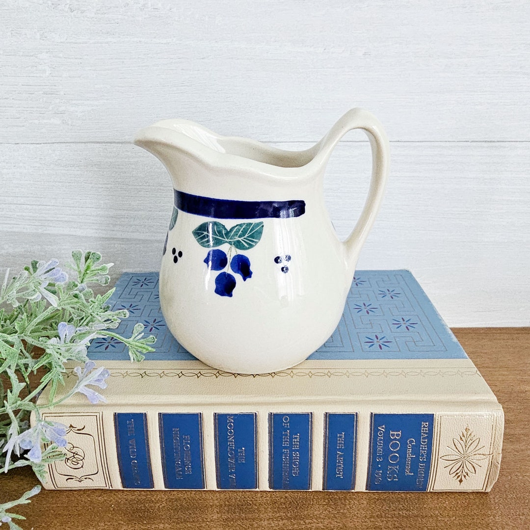 Hartstone Blueberry Stoneware Blue and Cream Creamer Signed Art Pottery ...