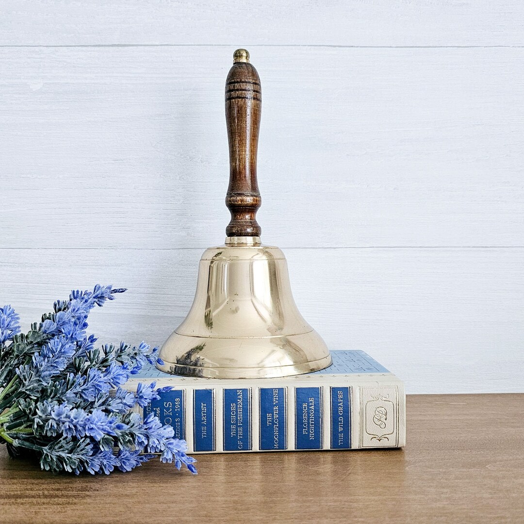 Vintage Large Brass Bell With Wooden Handle - Etsy