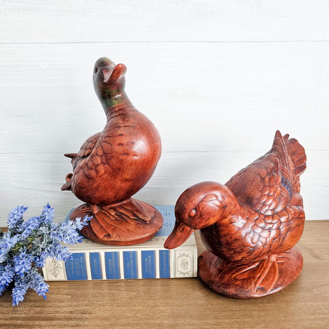 Vintage Brown and Green Ceramic Duck Figurine Set of 2 Signed Janice ...