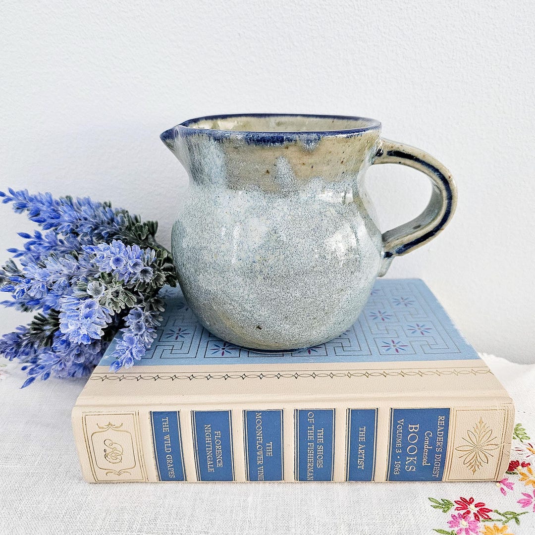Vintage Studio Pottery Pitcher Handmade Blue Glaze Signed Frye, Country ...