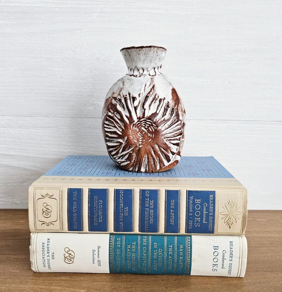 Studio Pottery Floral Vase Brown and White Signed Posey 5.5" - Etsy