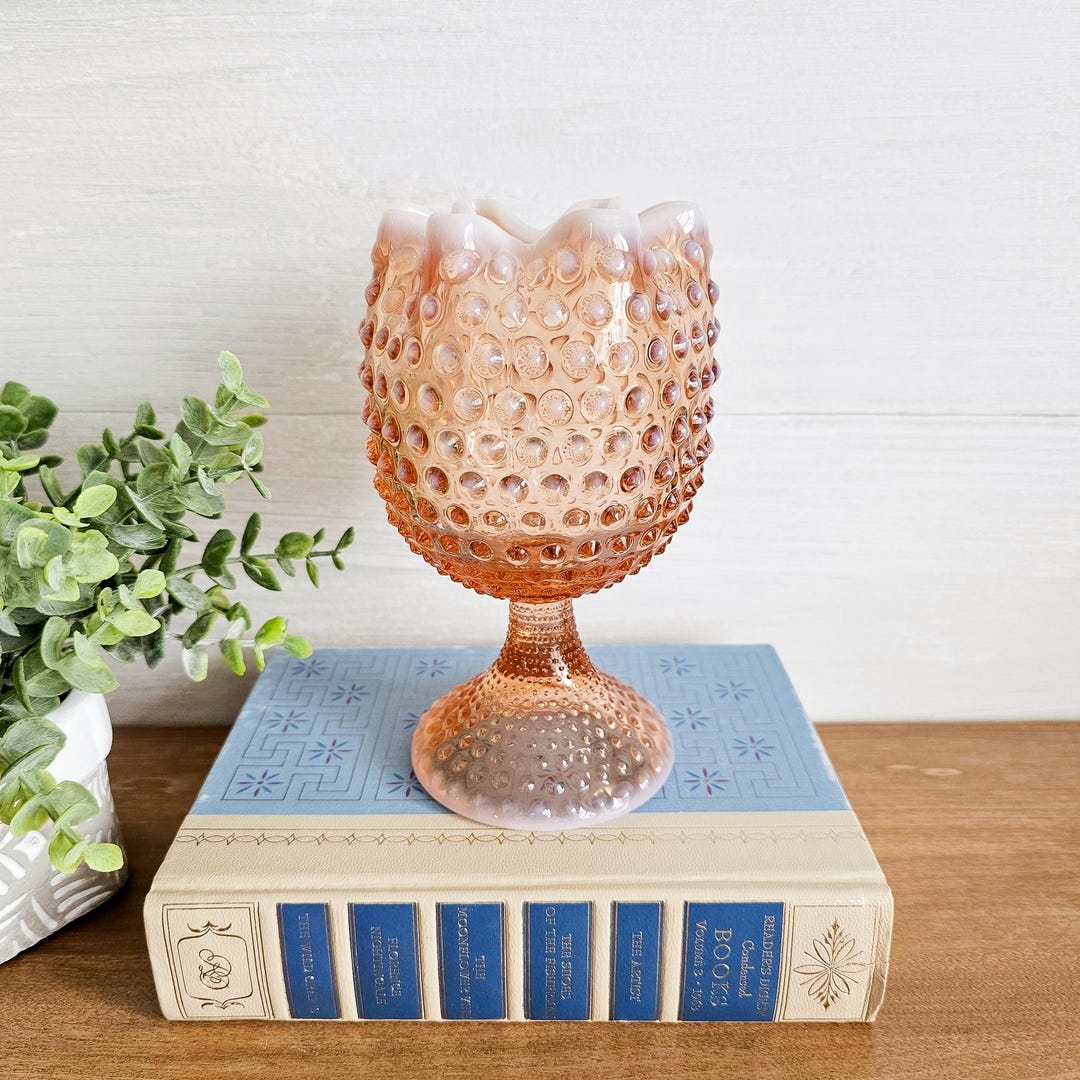 Vintage Duncan Miller Pink Opalescent Ruffle Rimmed Hobnail Footed Vase ...