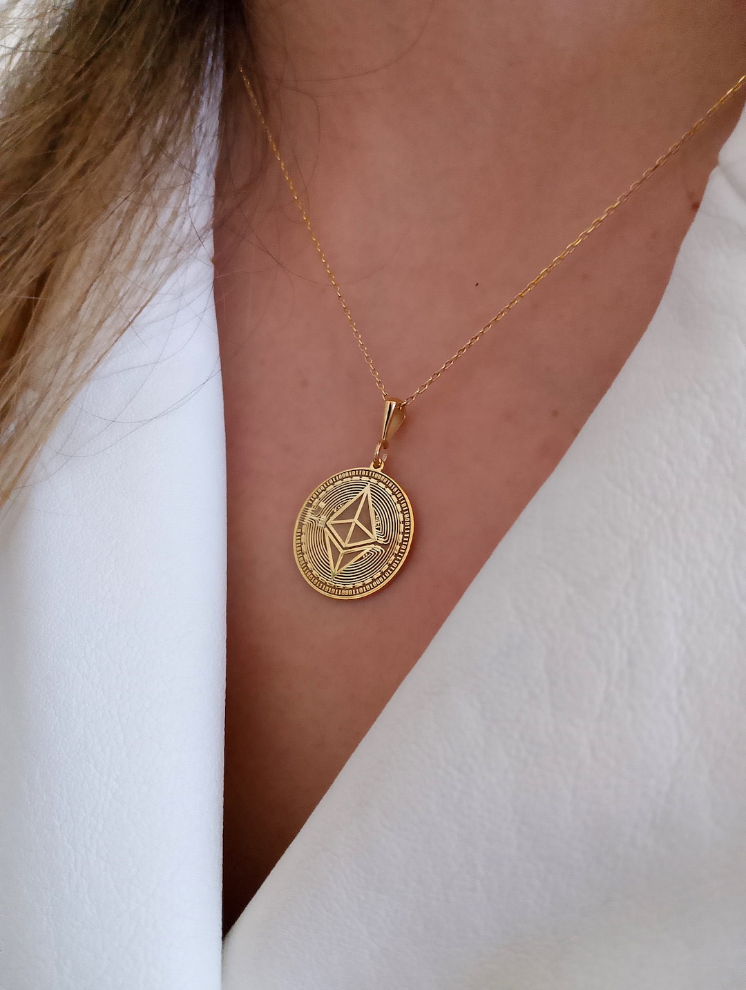 14K Solid Gold Ethereum Necklace: Crypto Charm Pendant - Etsy
