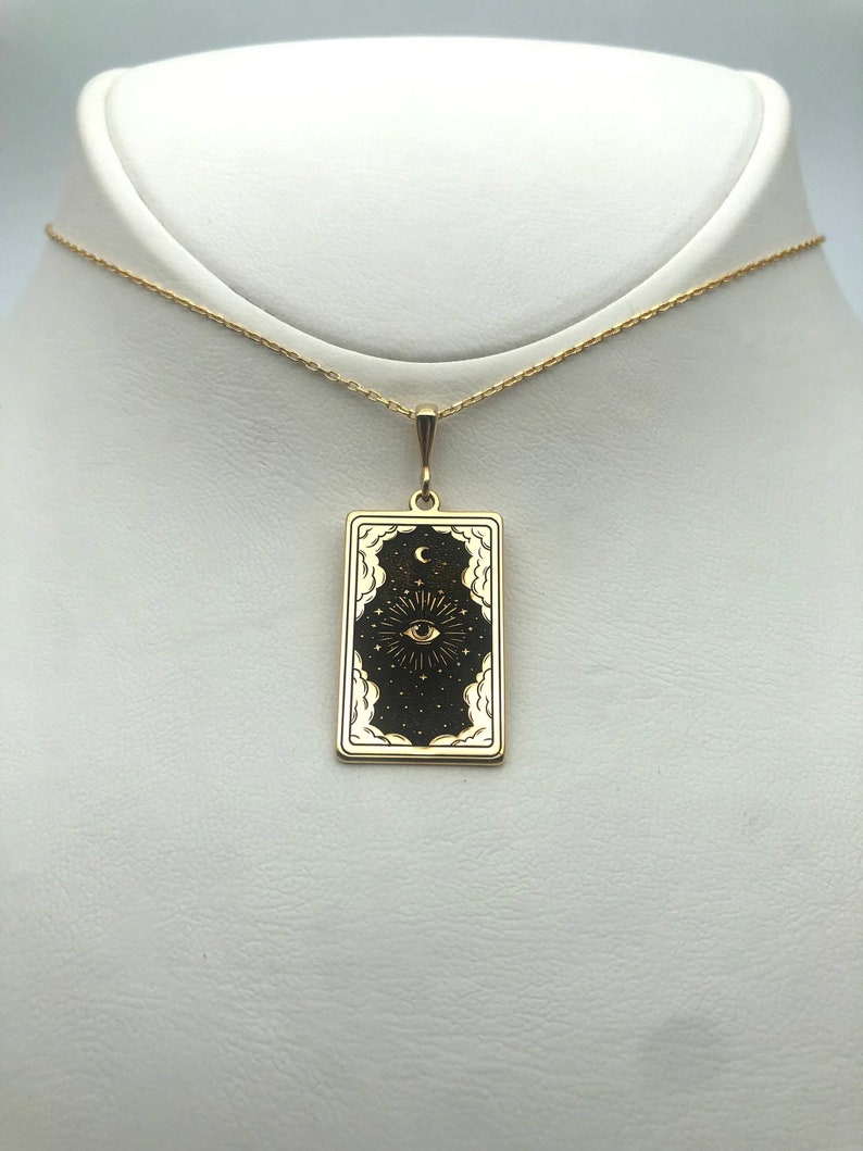 Evil Eye Women Necklace, 14K Gold Tarot Card Necklace, Unique Celestial ...
