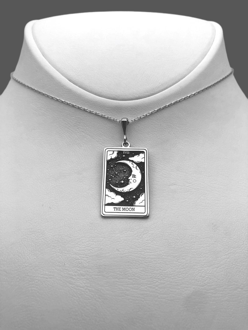 The Moon Gold Necklace, Rectangle Tarot Card Necklace, 14K Gold Celestial Women Necklace ...