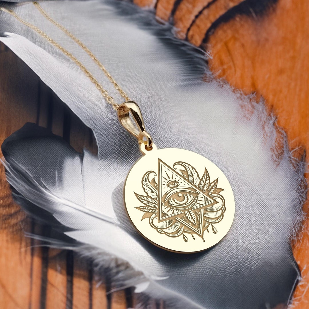 14K Gold Illuminati Necklace: Handmade Evil Eye Pyramid Pendant - Etsy