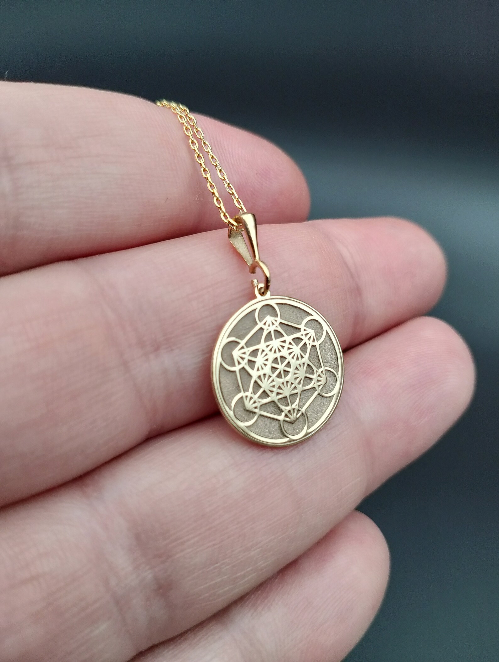 14K Gold Metatron Necklace, Metatron Cube Necklace, Dainty Archangel ...