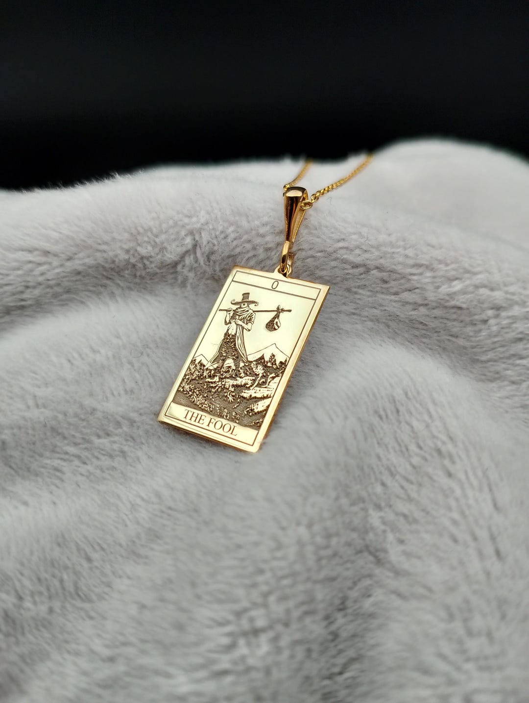14K Solid Gold the Fool Tarot Card Necklace: Handmade Spiritual Jewelry ...