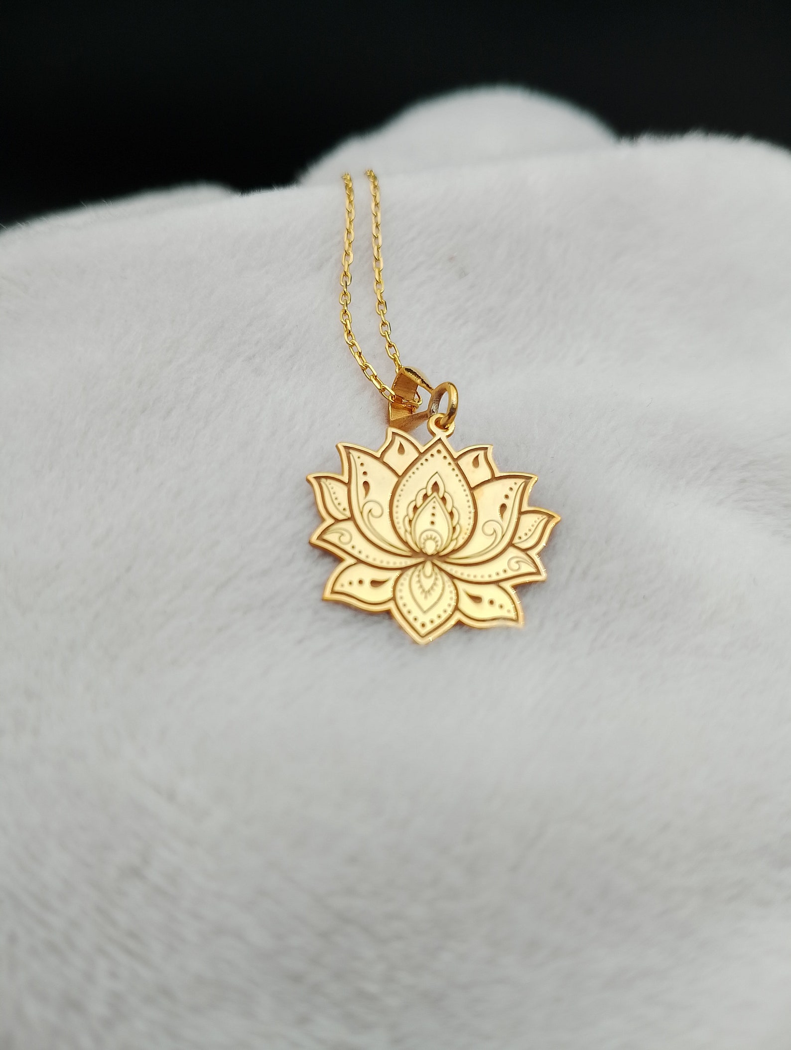 14K Solid Gold Lotus Flower Necklace: Handmade Floral Zen Charm - Etsy