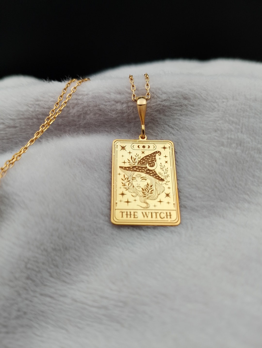The Witch Necklace, 14K Solid Gold Tarot Card Necklace, Dainty ...