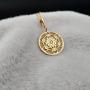 14K Gold Metatron Necklace, Metatron Cube Necklace, Dainty Archangel ...