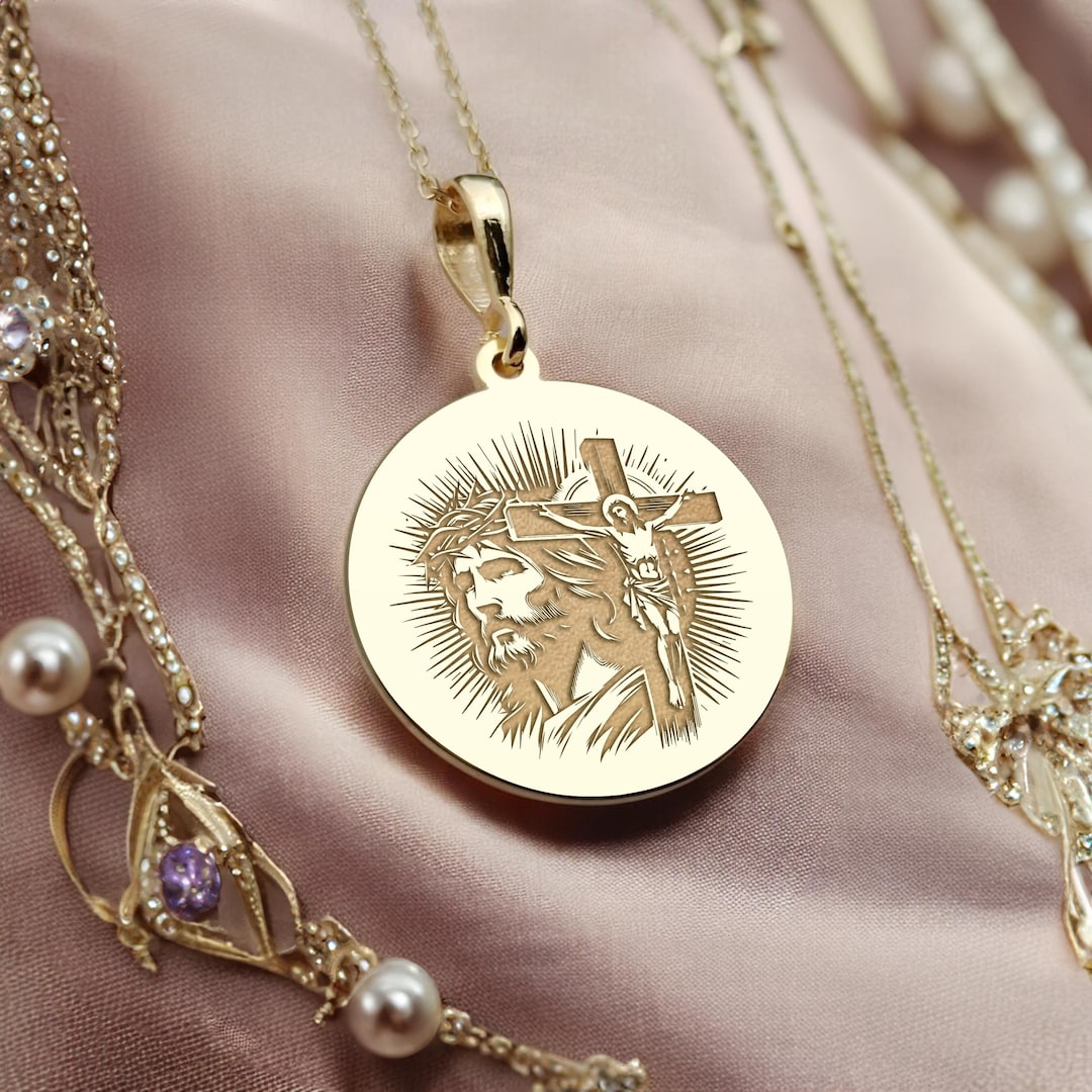 14K Gold Jesus Christ Necklace: Handmade Christian Charm - Etsy