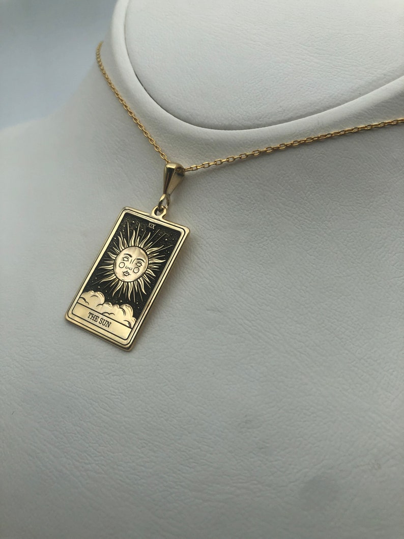 14K Gold Sun Tarot Card Necklace: Engraved Celestial Pendant - Etsy