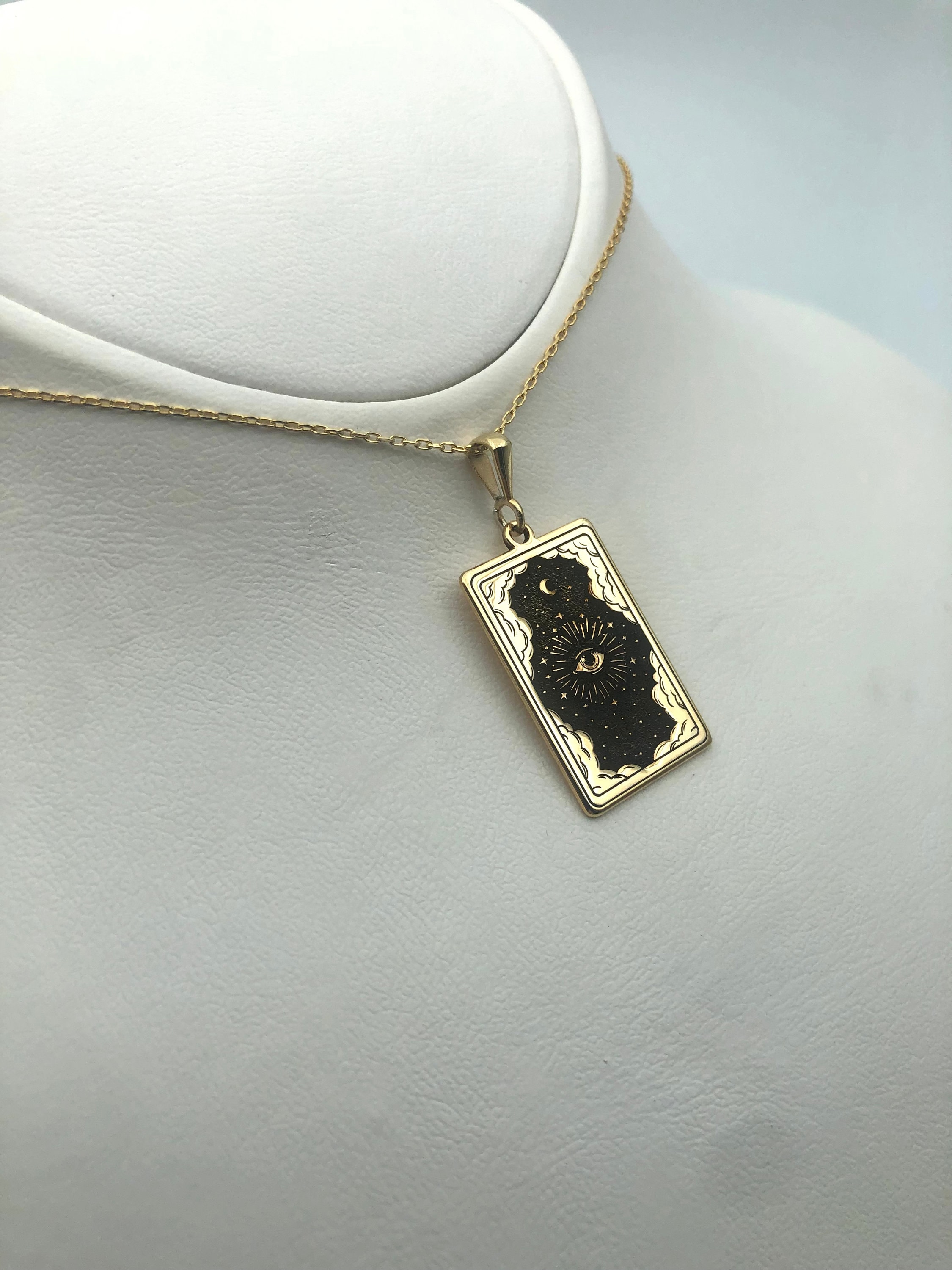 Evil Eye Women Necklace, 14K Gold Tarot Card Necklace, Unique Celestial ...