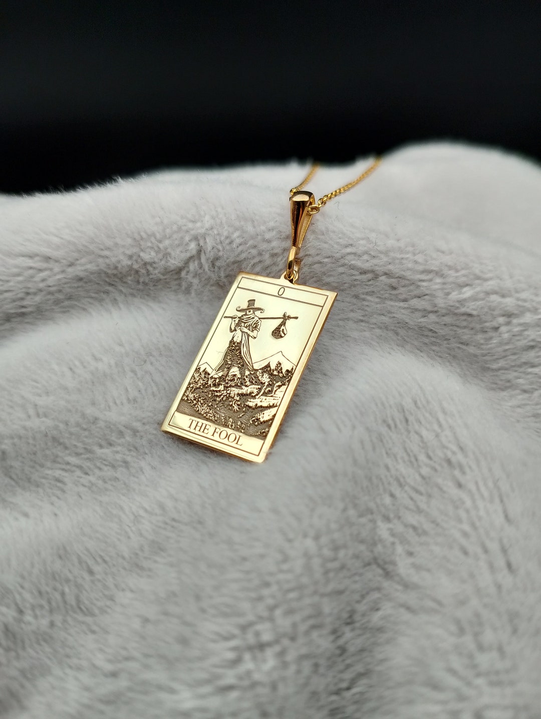 The Fool Tarot Card Necklace, 14K Solid Gold Spiritual Necklace ...