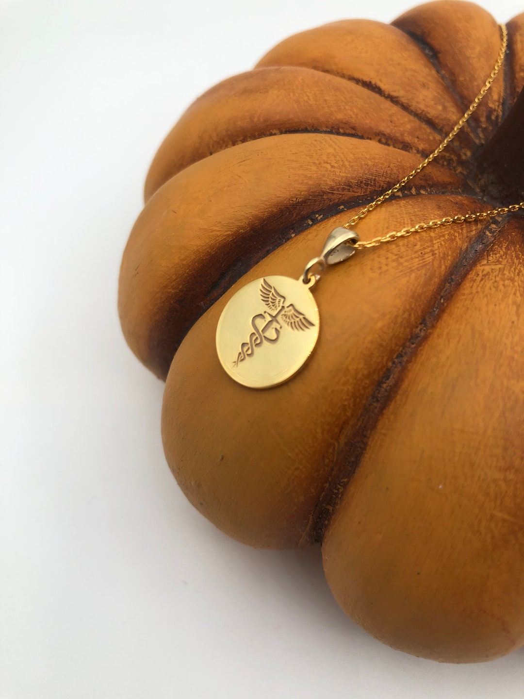 Dainty Caduceus Necklace 14K Gold Doctor Necklace Unique - Etsy