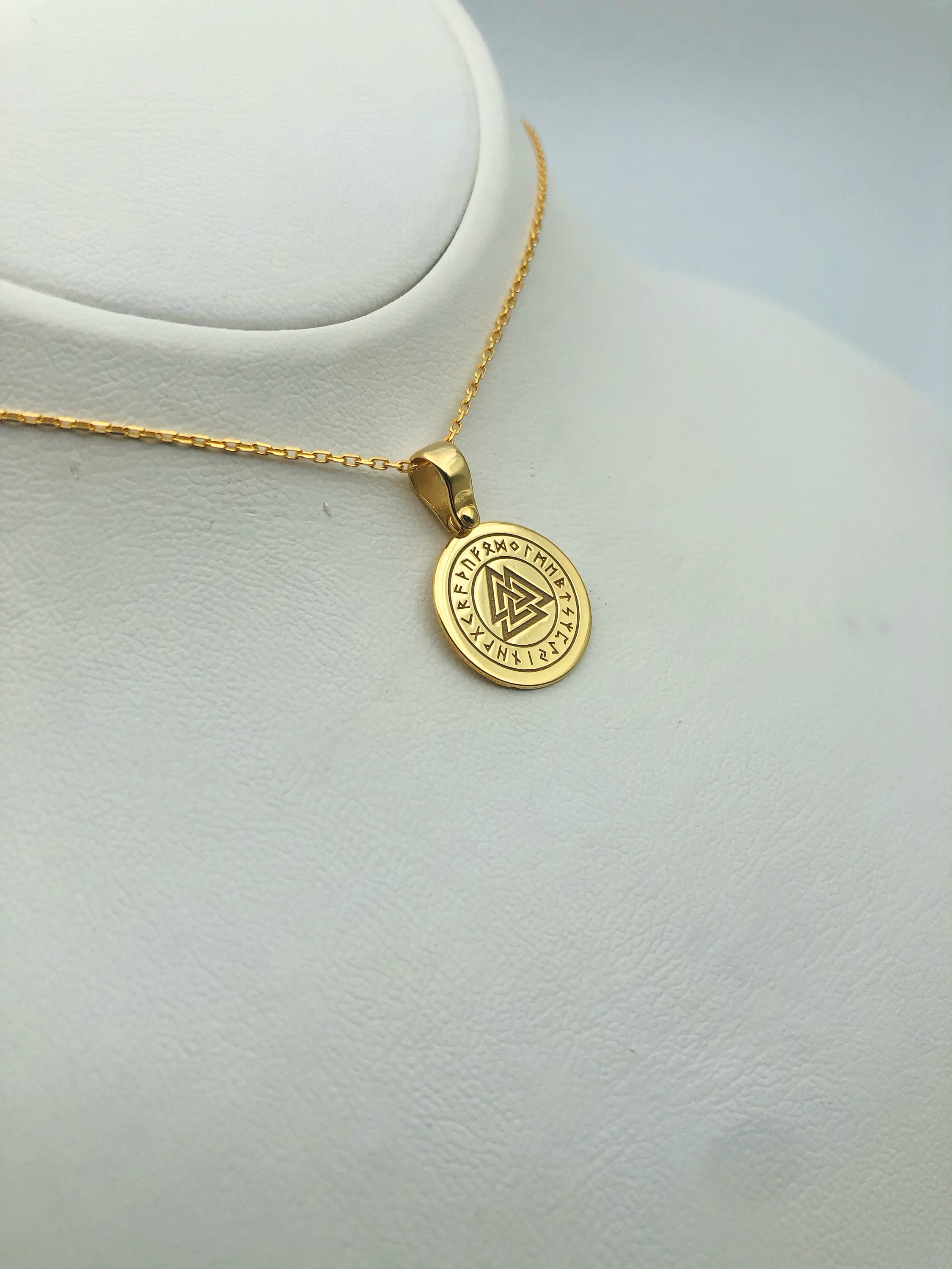 Dainty Viking Necklace, 14K Gold Odins Triangle Knot Necklace, Handmade ...