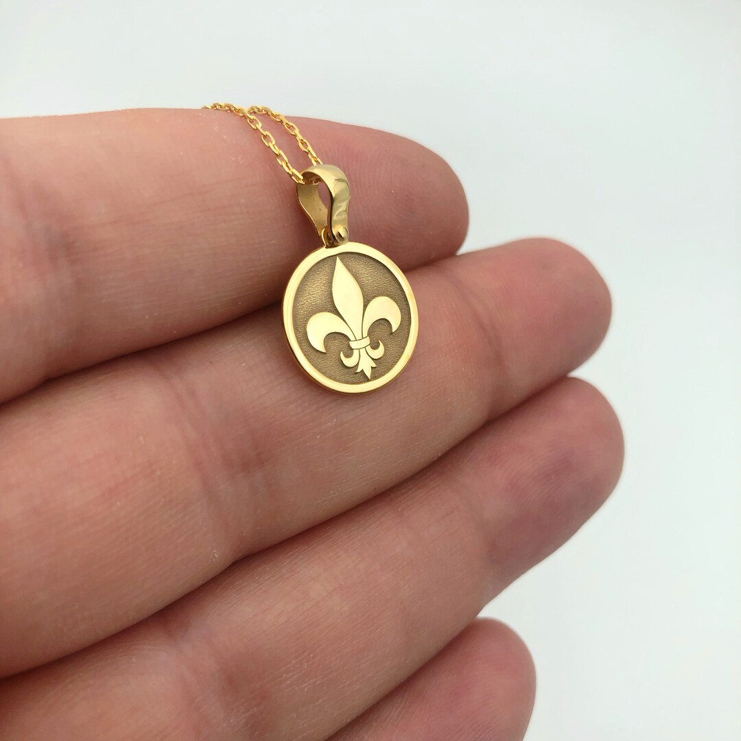 14K Solid Gold Fleur De Lys Necklace: Bosnian Lily Floral Jewelry - Etsy