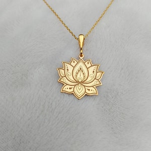 14K Solid Gold Lotus Flower Necklace: Handmade Floral Zen Charm - Etsy