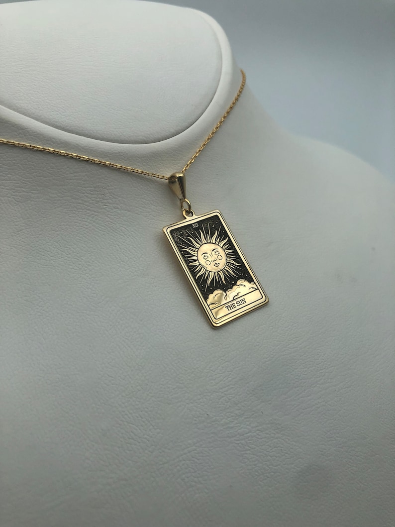 14K Gold Sun Tarot Card Necklace: Engraved Celestial Pendant - Etsy