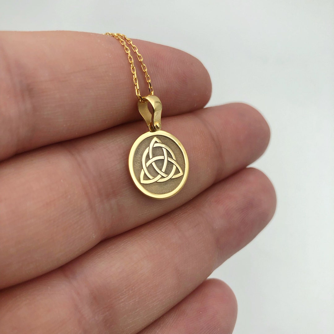Trinity Knot Necklace, 14K Gold Viking Triangle Necklace, Dainty Celtic ...