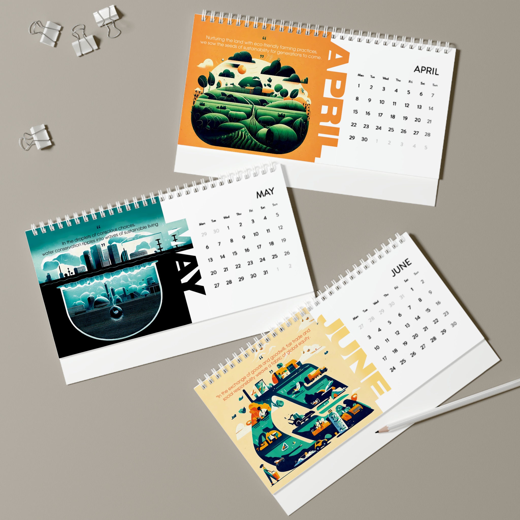 2024 Sustainability Themed Calendar, Illustration Calendar, Christmas ...