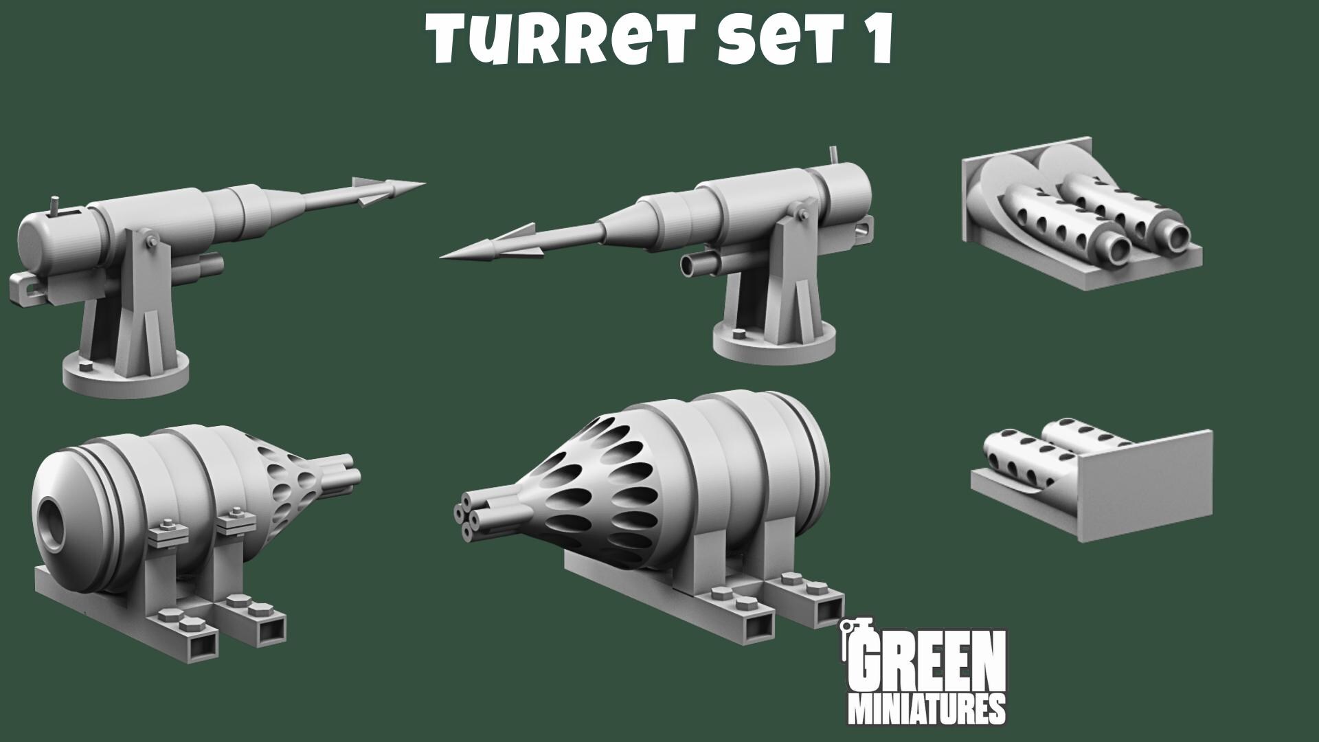 Turret Set 1 Green Miniatures Real Edge Cyberpunk Models Shadowrun RPG ...