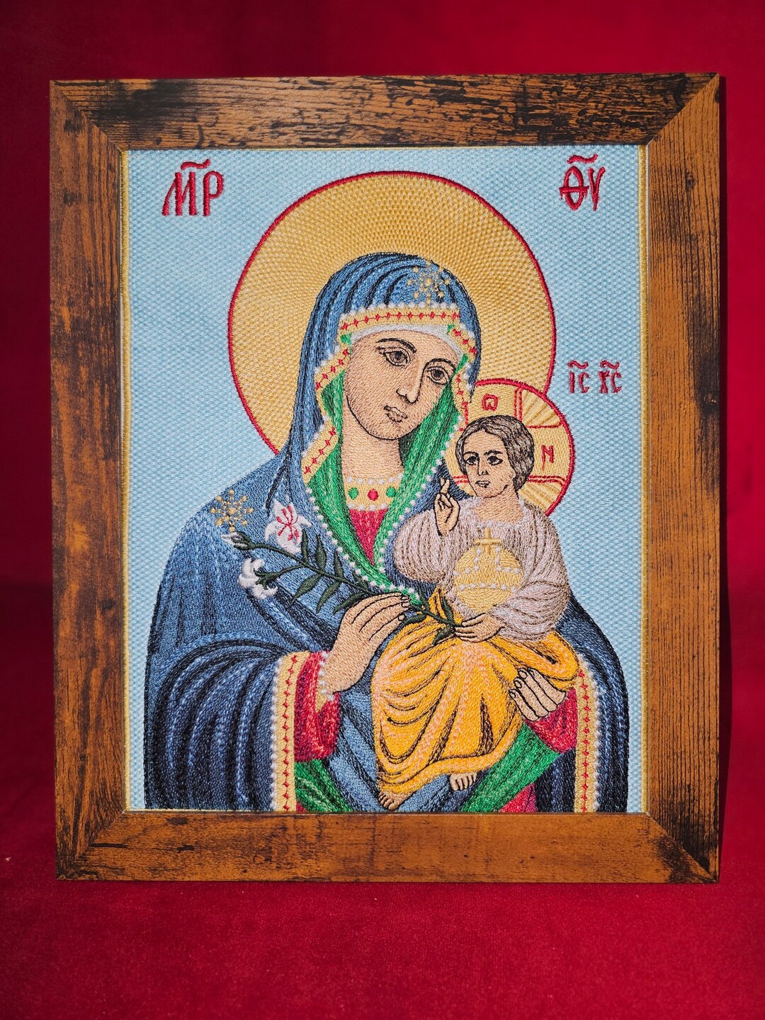 8x10 Fully Embroidered “unfading Flower” Icon of the Theotokos Virgin ...