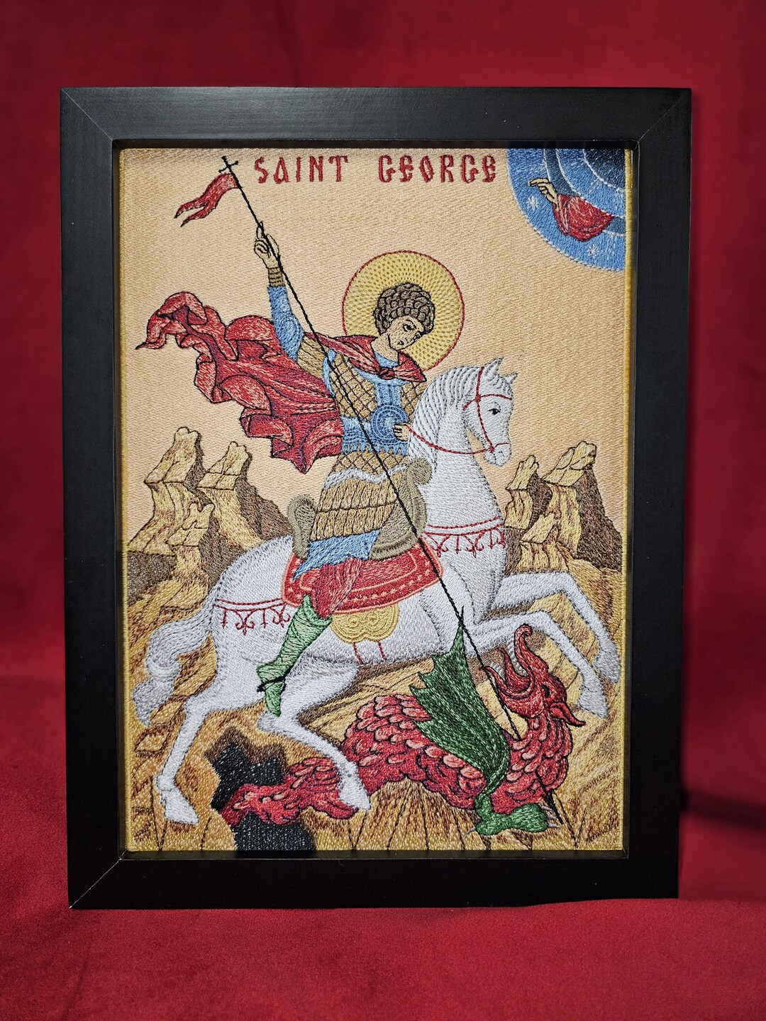 Handmade 8x11 St. George and the Dragon Embroidered Orthodox Icon Religious Art, Christian Home ...