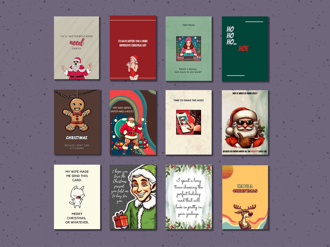 12 Rude Christmas Cards Pack | Printable, Inappropriate Xmas Cards ...