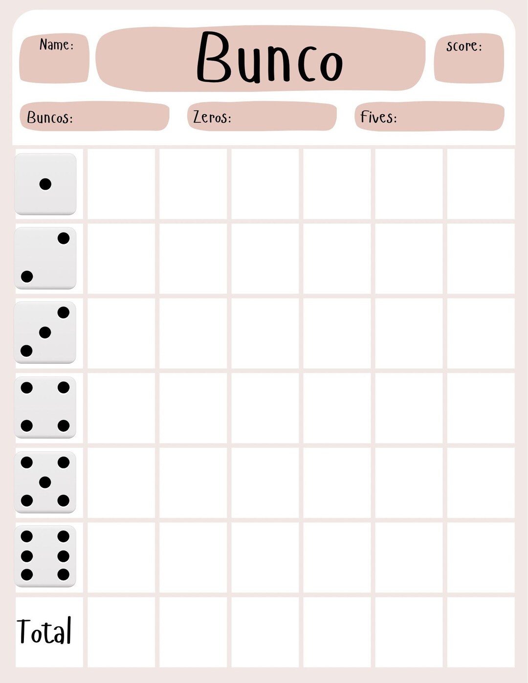 Bunco Scoring Sheet - Etsy
