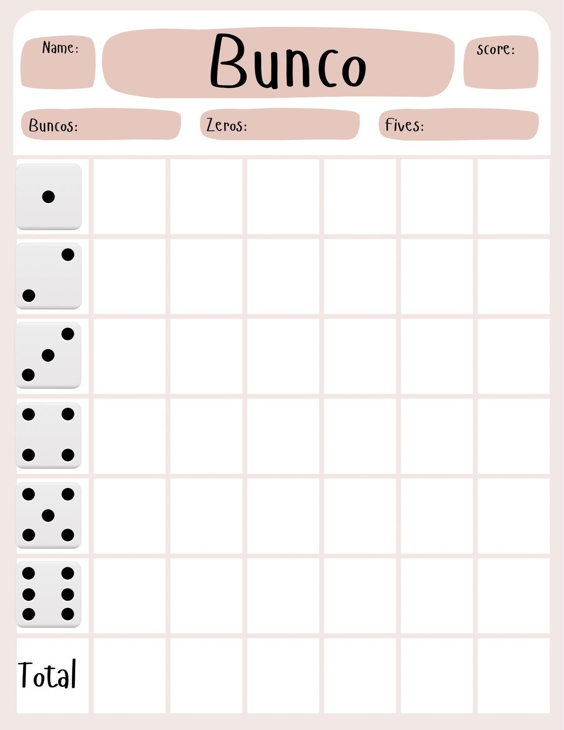 Bunco Scoring Sheet - Etsy