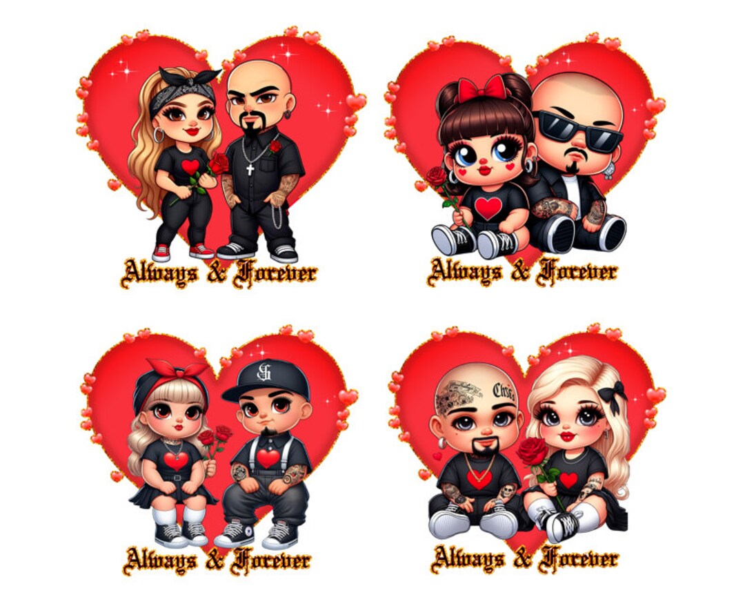 5 Valentine Old School Chola Png Bundle, Spanish Couple Valentine ...